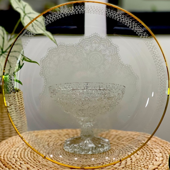 Dining | Vintage Mcm Crystal Glass Studios White Lace Tray | Poshmark
